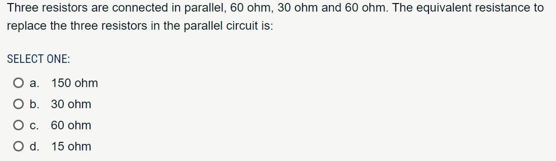 Solved Three resistors are connected in parallel, 60 ﻿ohm, | Chegg.com