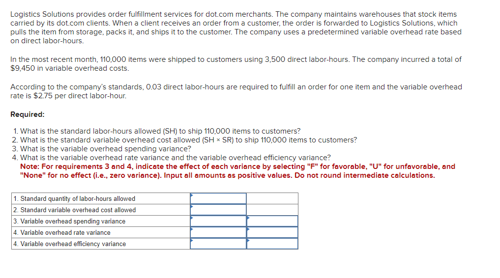 Solved Logistics Solutions provides order fulfillment | Chegg.com