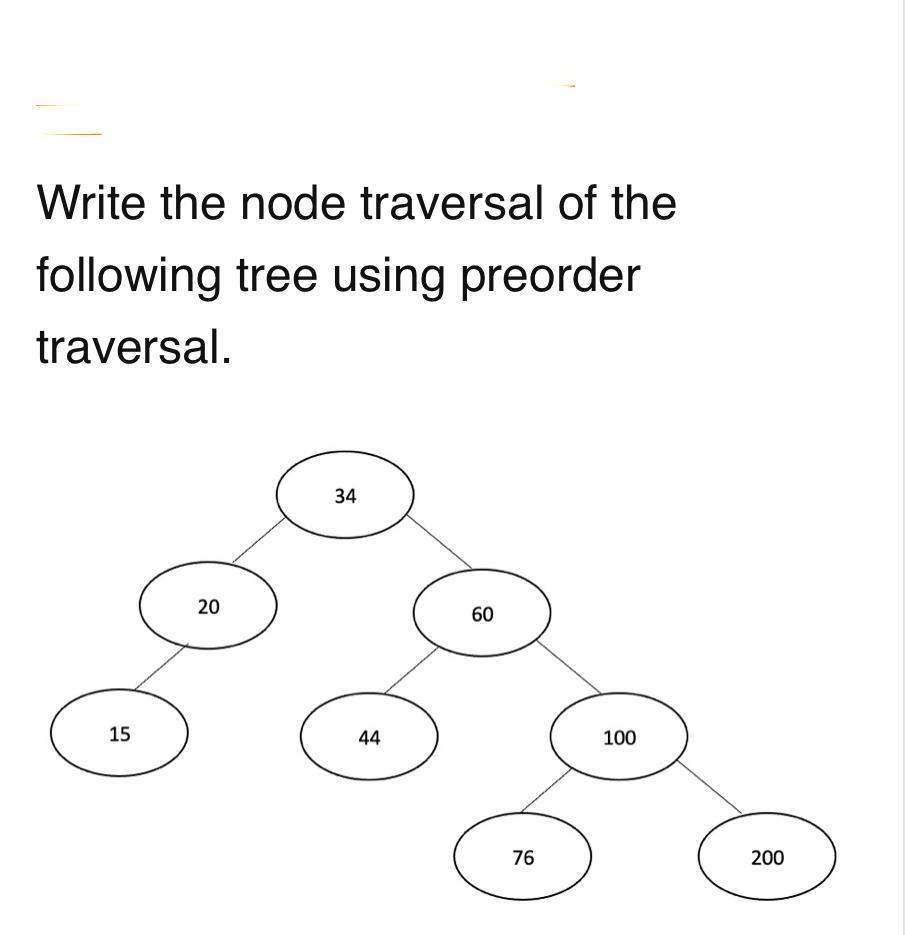Solved Write the node traversal of the following tree using | Chegg.com