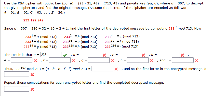 Solved Use The Rsa Cipher With Public Key Pq E 23 · 