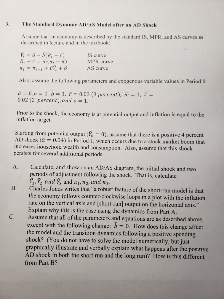 Solved 3. The Standard Dynamic AD/AS Model after an AD Shock | Chegg.com