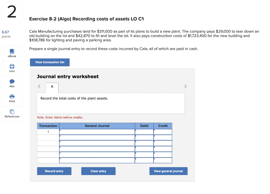 Solved Exercise 8-2 (Algo) Recording costs of assets LO C1 | Chegg.com