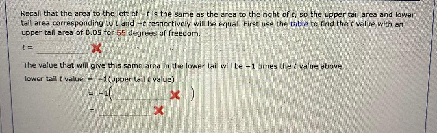Solved Recall that the area to the left of -t is the same as | Chegg.com