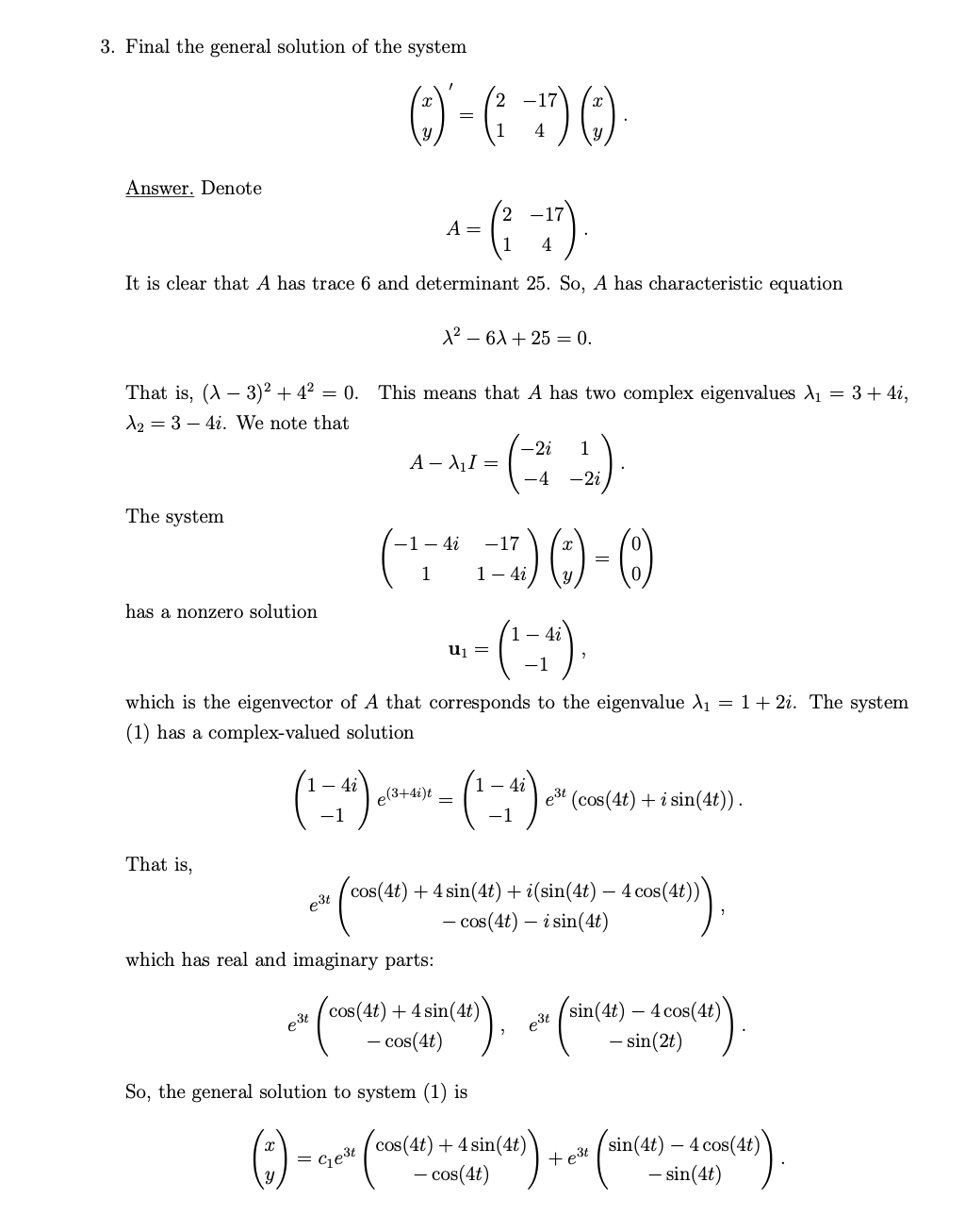 Solved 3. Final the general solution of the system | Chegg.com