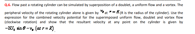 Solved Q.6. Flow past a rotating cylinder can be simulated | Chegg.com