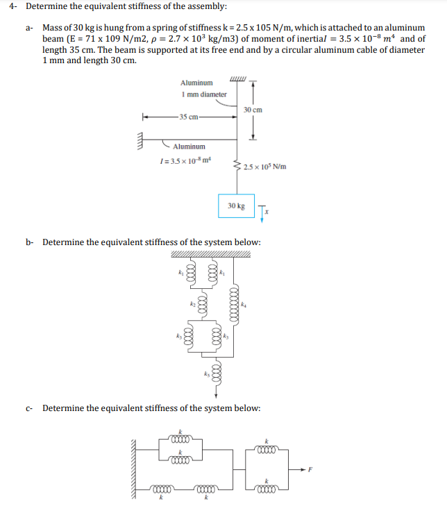 Solved 4- Determine the equivalent stiffness of the | Chegg.com