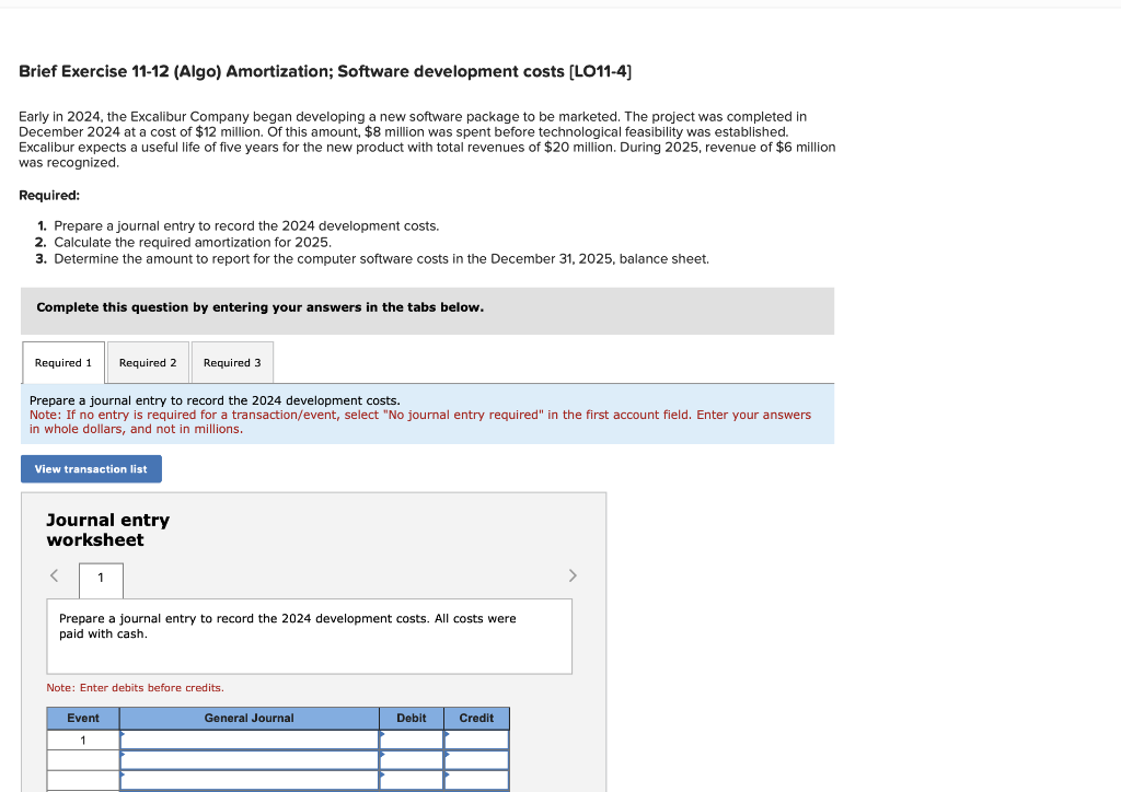 Brief Exercise 11-12 (Algo) Amortization; Software | Chegg.com