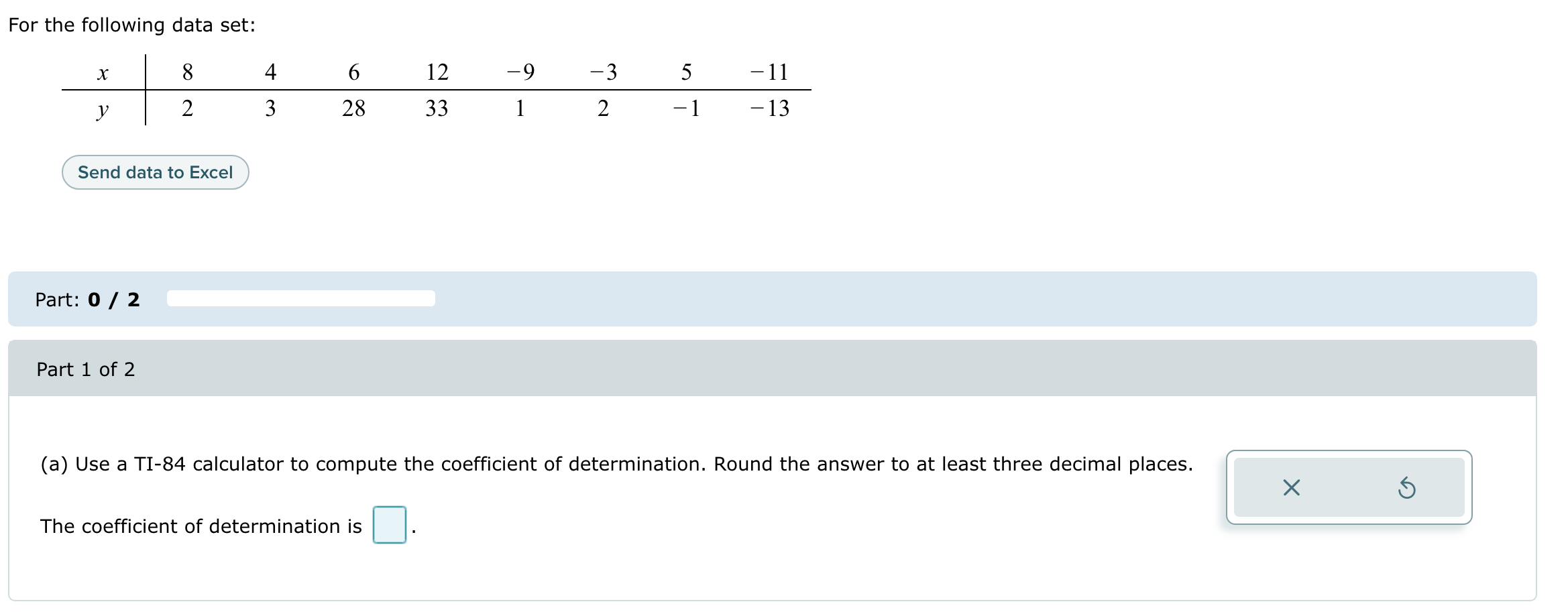 Solved For the following data set: Part: 0 / 2 Part 1 of 2 | Chegg.com
