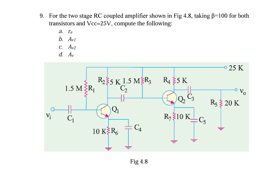 Solved For the two stage RC coupled amplifier shown in Fig | Chegg.com