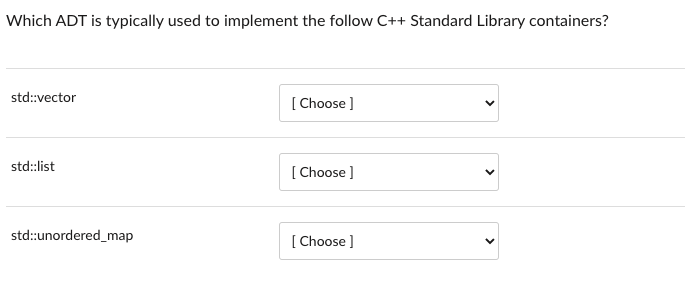 Solved Which ADT is typically used to implement the follow | Chegg.com