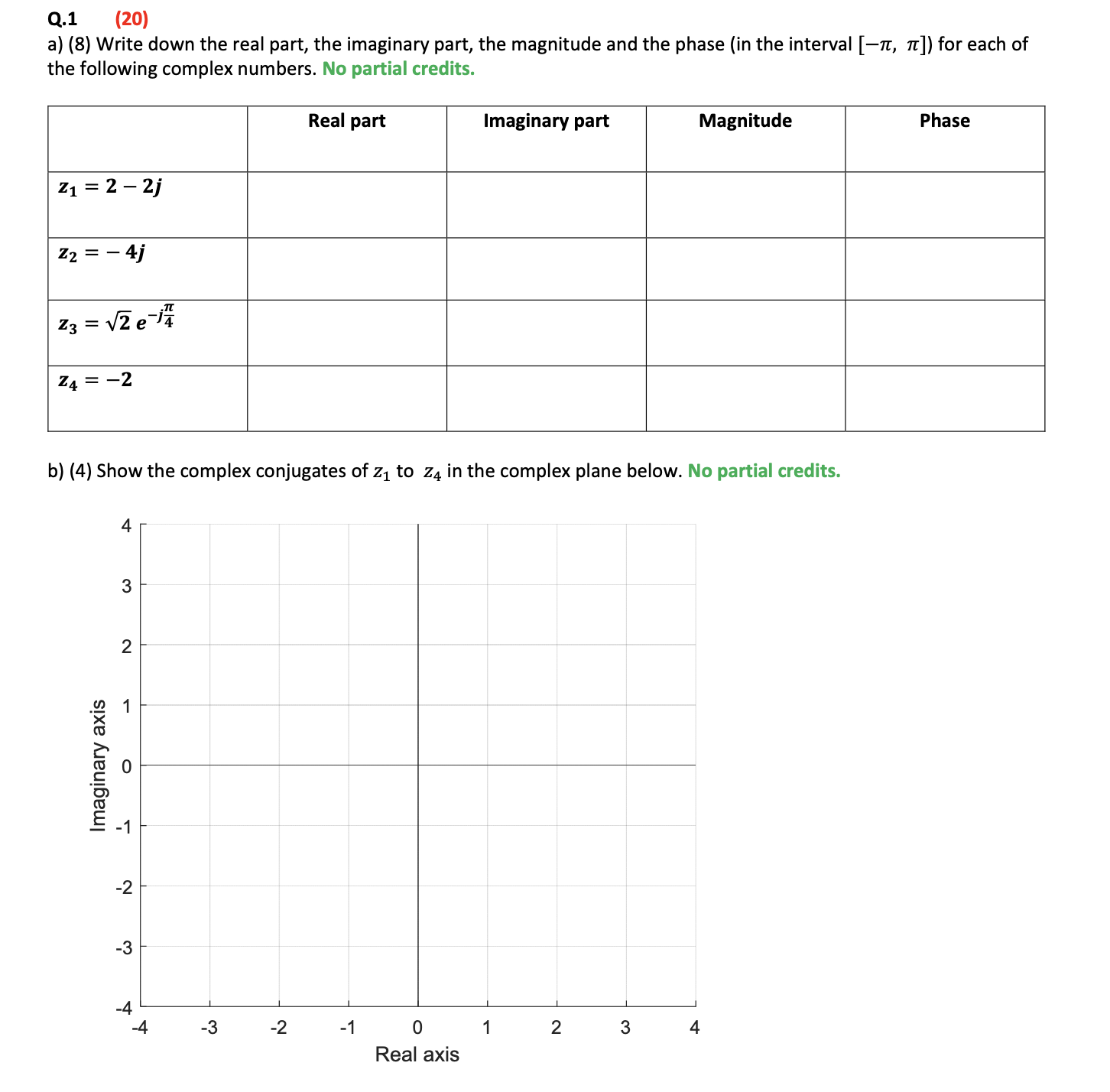 Solved Q. 1 (20)a) (8) ﻿Write down the real part, the | Chegg.com