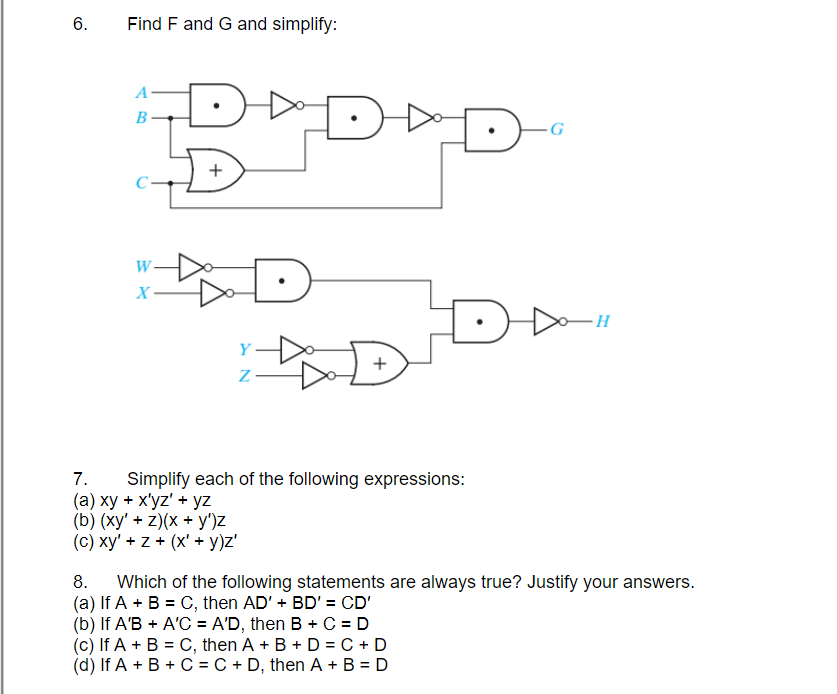 Solved 6. Find F and G and simplify: 7. Simplify each of the | Chegg.com