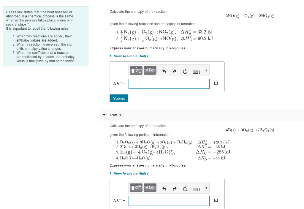 Solved Calculate the enthalpy of the reaction 2NO(g) + | Chegg.com