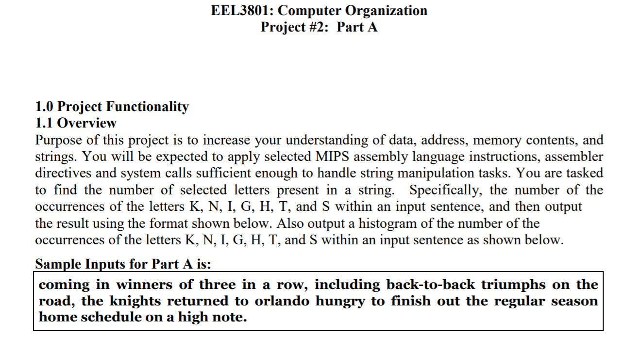 Solved EEL3801: Computer Organization Project #2: Part A 1.0 | Chegg.com