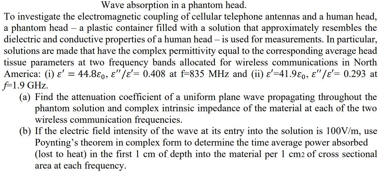 Solved Wave absorption in a phantom head. To investigate the | Chegg.com