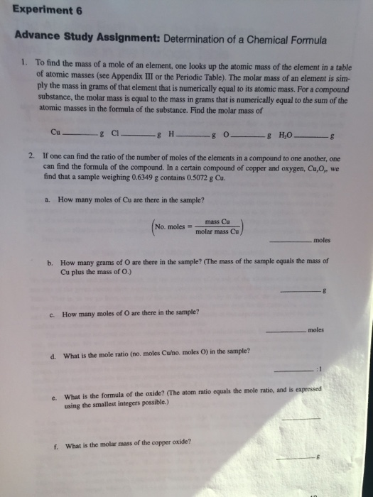 Solved Experiment 6 Advance Study Assignment: Determination | Chegg.com
