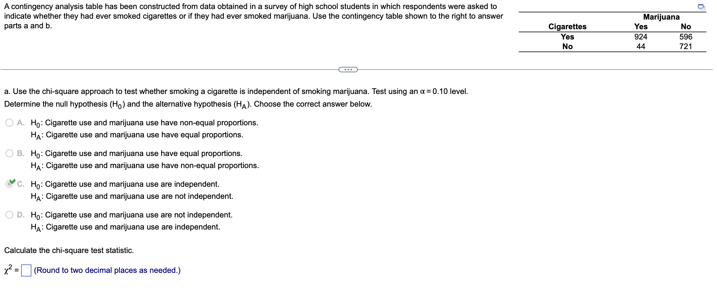 Solved A contingency analysis table has been constructed | Chegg.com