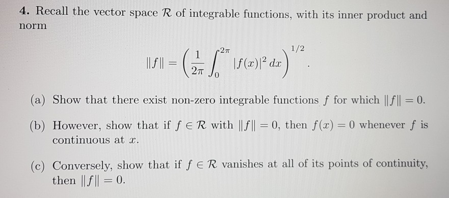 Solved 4. Recall the vector space R of integrable functions, | Chegg.com
