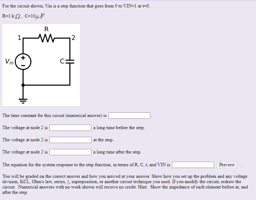 Solved For the circuit shown, Vin is a step function that | Chegg.com
