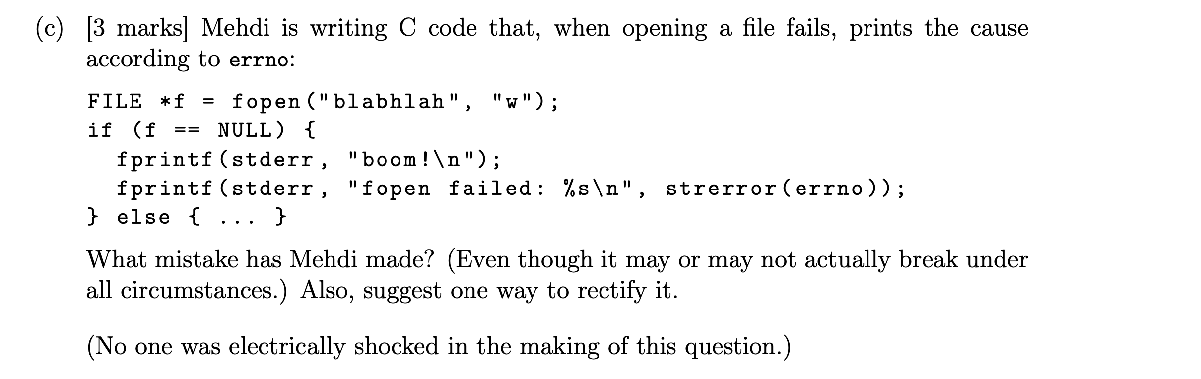 Solved (c) [3 marks] Mehdi is writing C code that, when | Chegg.com
