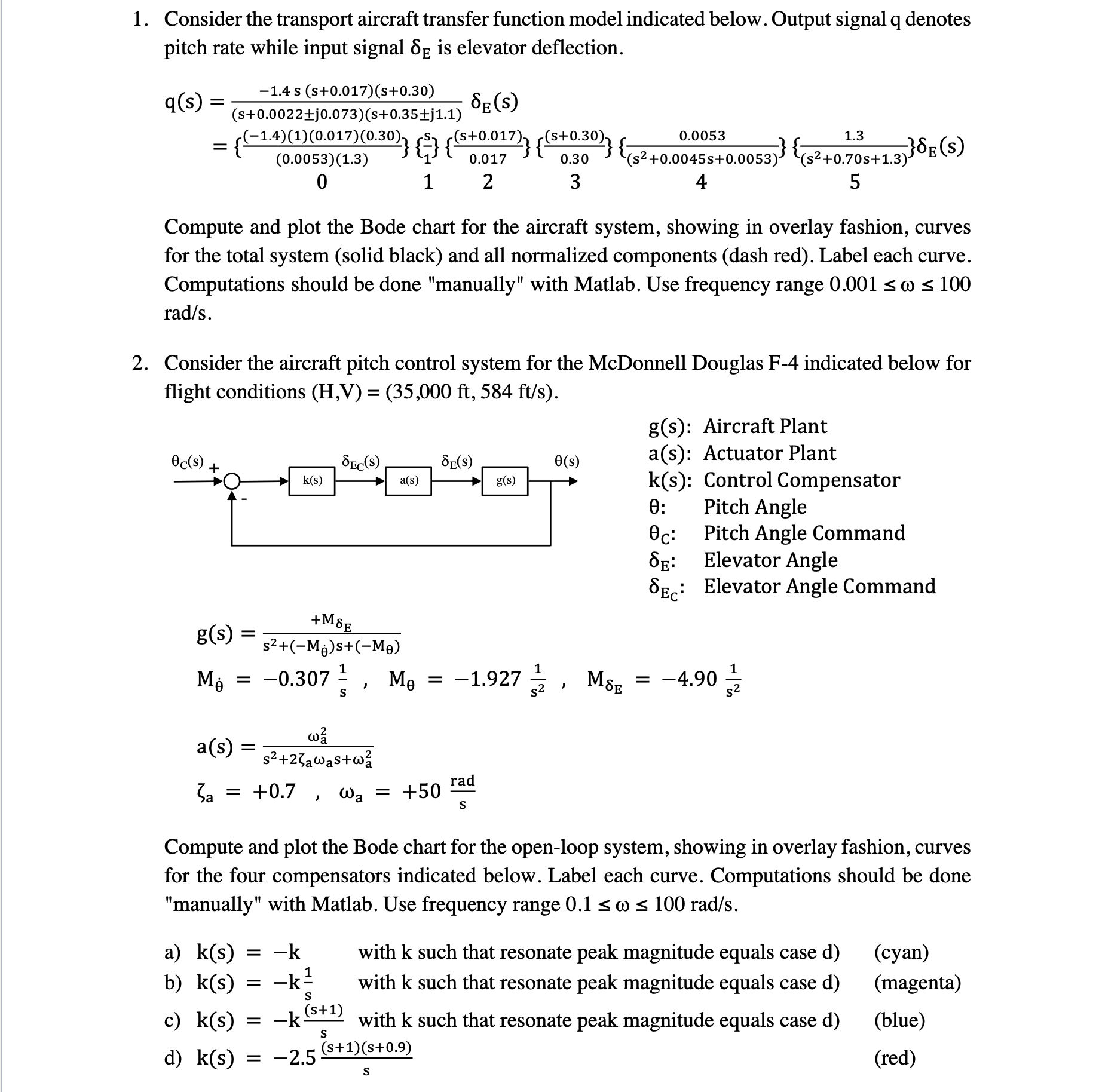 Solved Consider the transport aircraft transfer function | Chegg.com