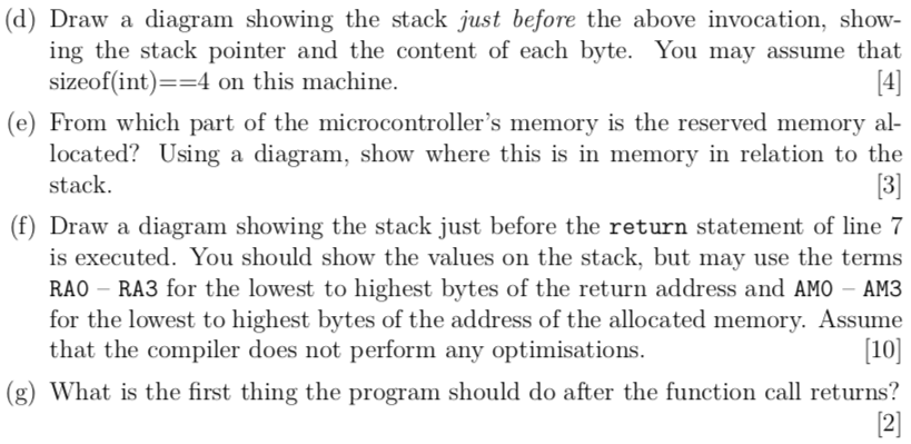 Memory allocation and the stack. Examine the function | Chegg.com
