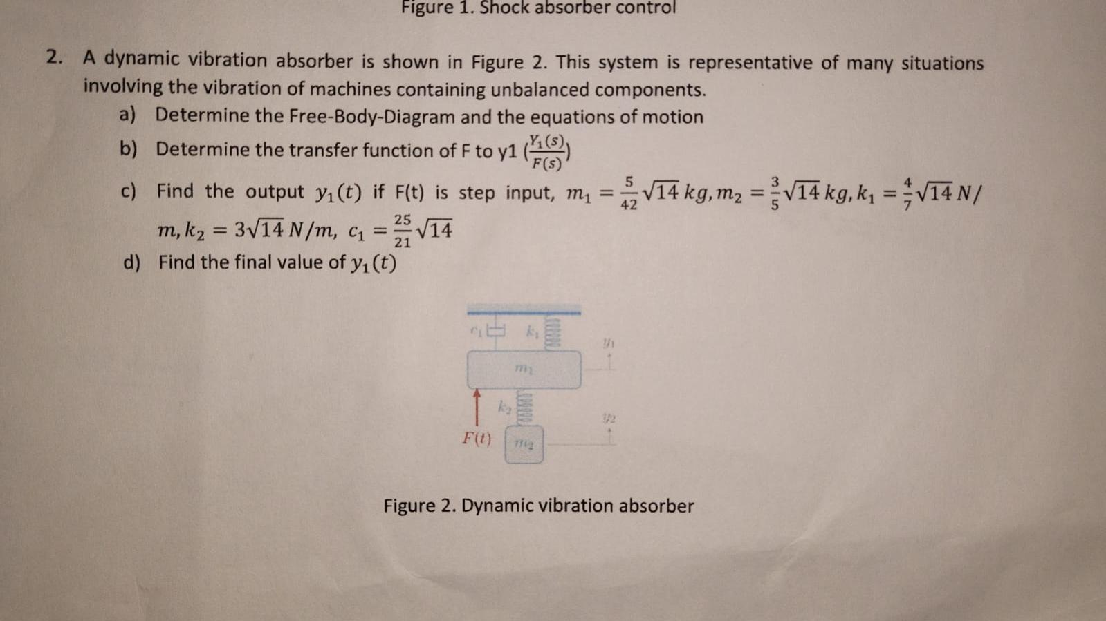 Solved 2 A Dynamic Vibration Absorber Is Shown In Figure 2 