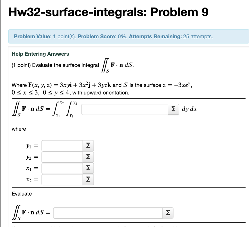 Solved Hw32-surface-integrals: Problem 9 Problem Value: 1 | Chegg.com