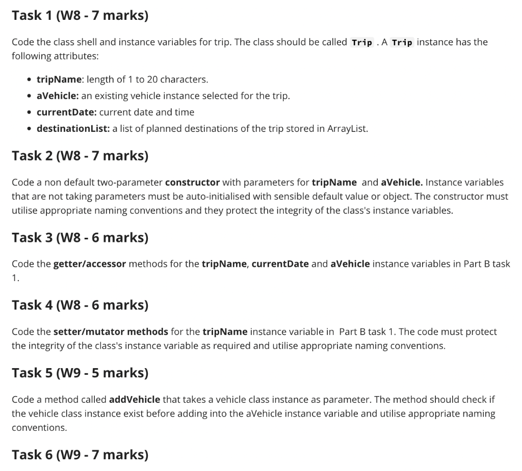 Solved Code the class shell and instance variables for trip. | Chegg.com