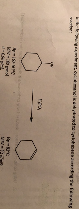 Solved n the following experiment, cyclohexanol is | Chegg.com