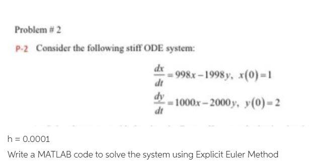 Solved Problem #2 P-2 Consider the following stiff ODE | Chegg.com