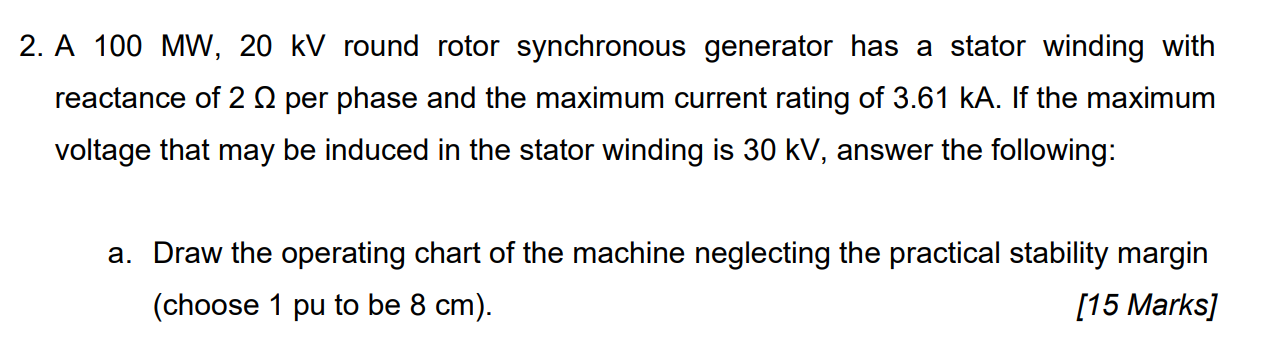2. A 100 MW, 20 kV round rotor synchronous generator | Chegg.com