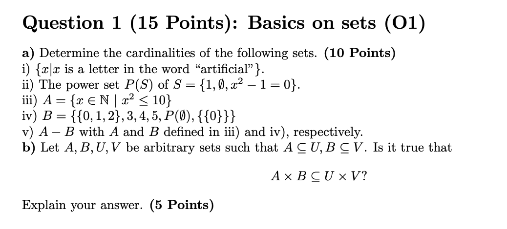 Solved a) Determine the cardinalities of the following sets. | Chegg.com