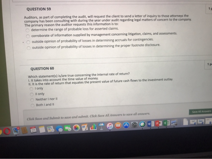 Solved QUESTION 59 1 p Auditors, as part of completing the | Chegg.com