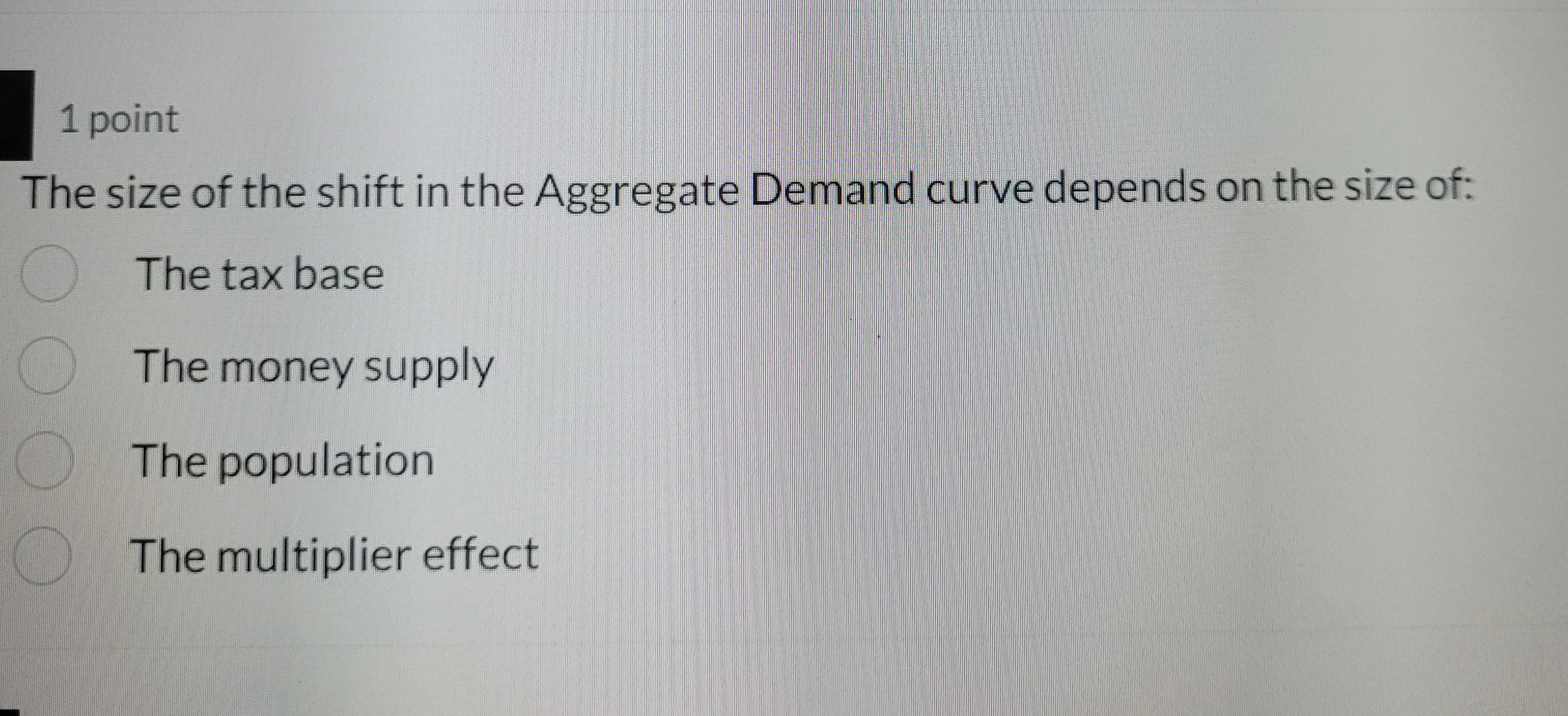 Solved The size of the shift in the Aggregate Demand curve | Chegg.com