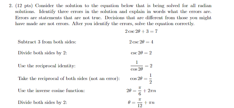 Solved 2. (12 pts) Consider the solution to the equation | Chegg.com