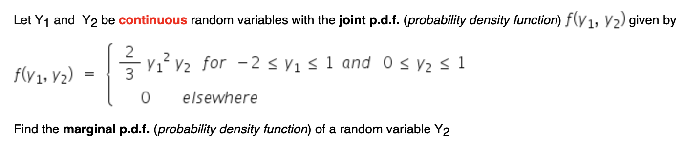 Solved Let Y1 and Y2 be continuous random variables with the | Chegg.com