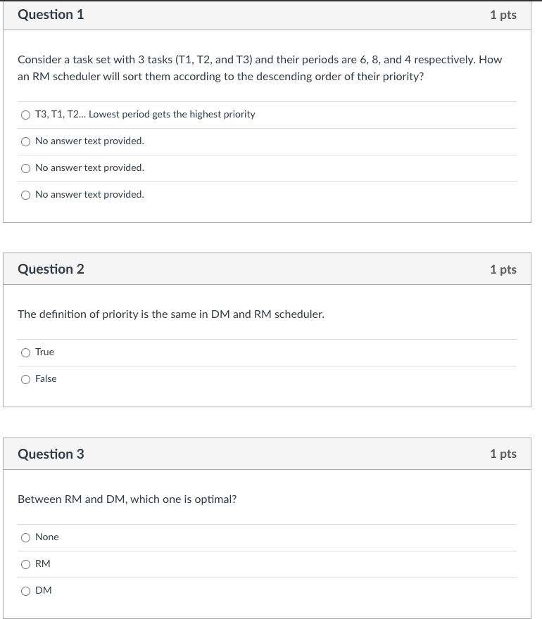 Solved Question 1 1 pts Consider a task set with 3 tasks | Chegg.com