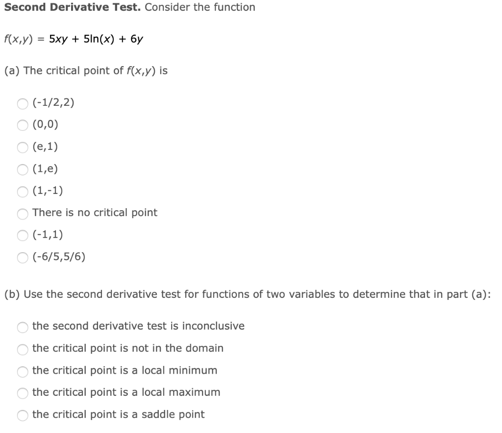 Solved Second Derivative Test. Consider the function f(x,y) | Chegg.com