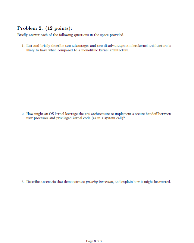 Solved Problem 2. (12 points): Briefly answer each of the | Chegg.com