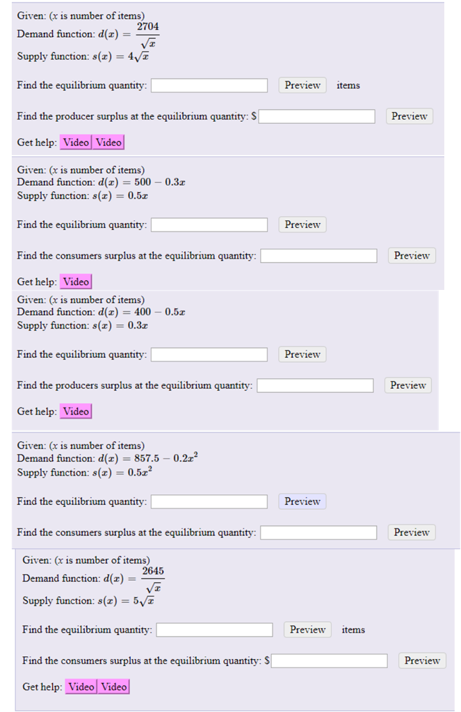 Solved Given: (x is number of items) 2704 Demand function: | Chegg.com