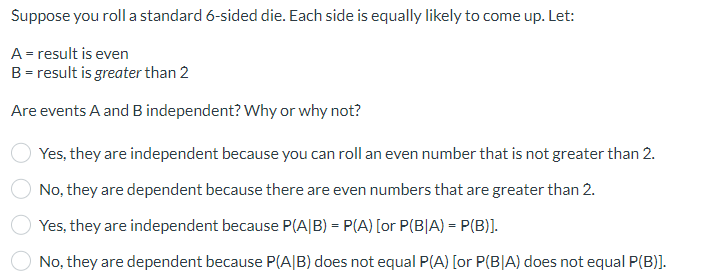 Solved Suppose you roll a standard 6-sided die three times. | Chegg.com