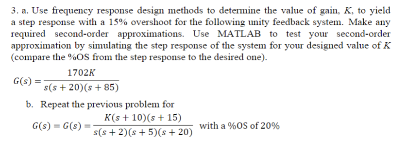 Solved 3. a. Use frequency response design methods to | Chegg.com