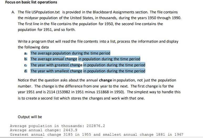 Solved Focus on basic list operations A. The file | Chegg.com