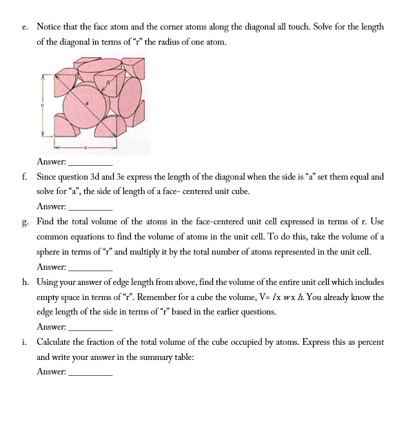 Solved 3. Face - Centered Unit Cell (a) Fig 7. Face-Centered | Chegg.com