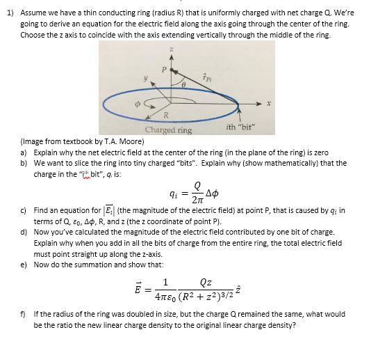 Solved 1) Assume we have a thin conducting ring (radius R) | Chegg.com