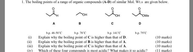 Solved 1. The boiling points of a range of organic compounds | Chegg.com