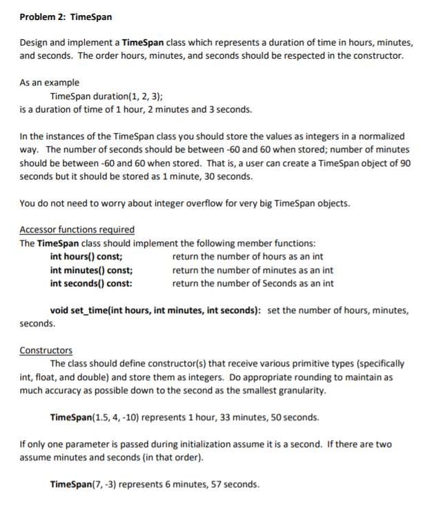 Solved Problem 2 Timespan Design And Implement A Timespan
