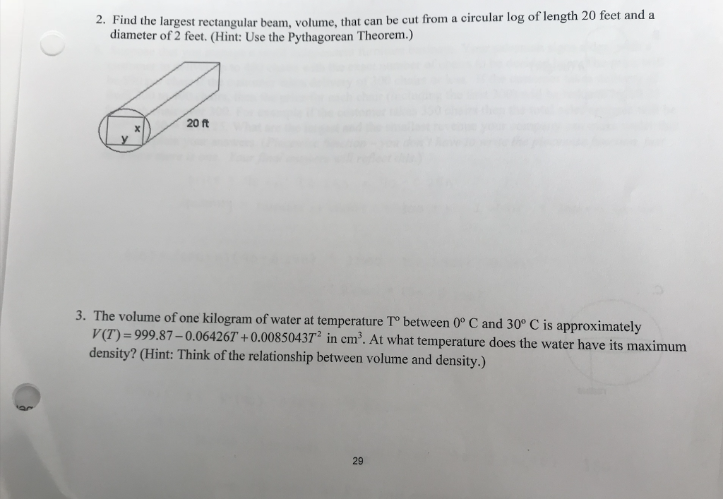 Solved 2. Find the largest rectangular beam, volume, that | Chegg.com