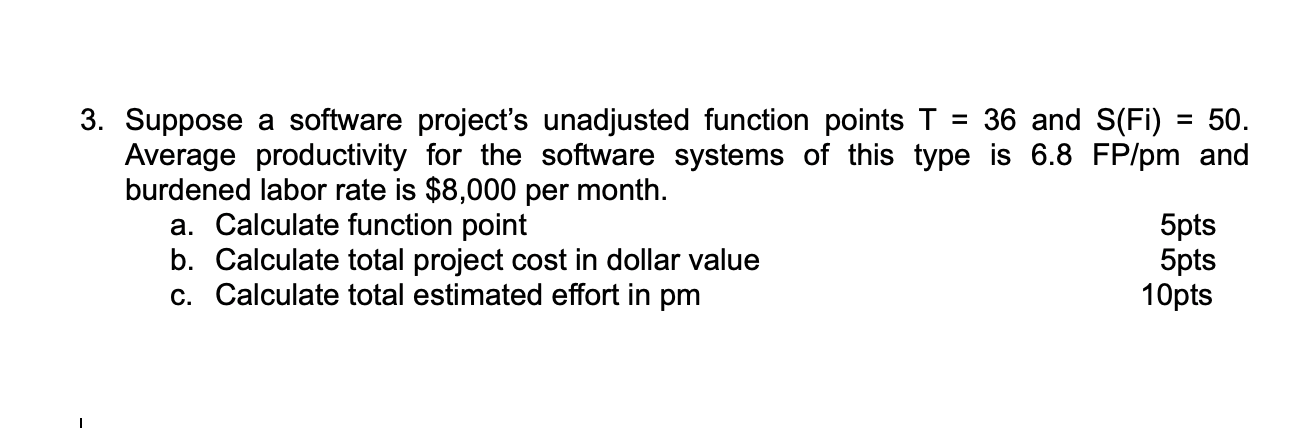 Solved 3. Suppose a software project's unadjusted function | Chegg.com